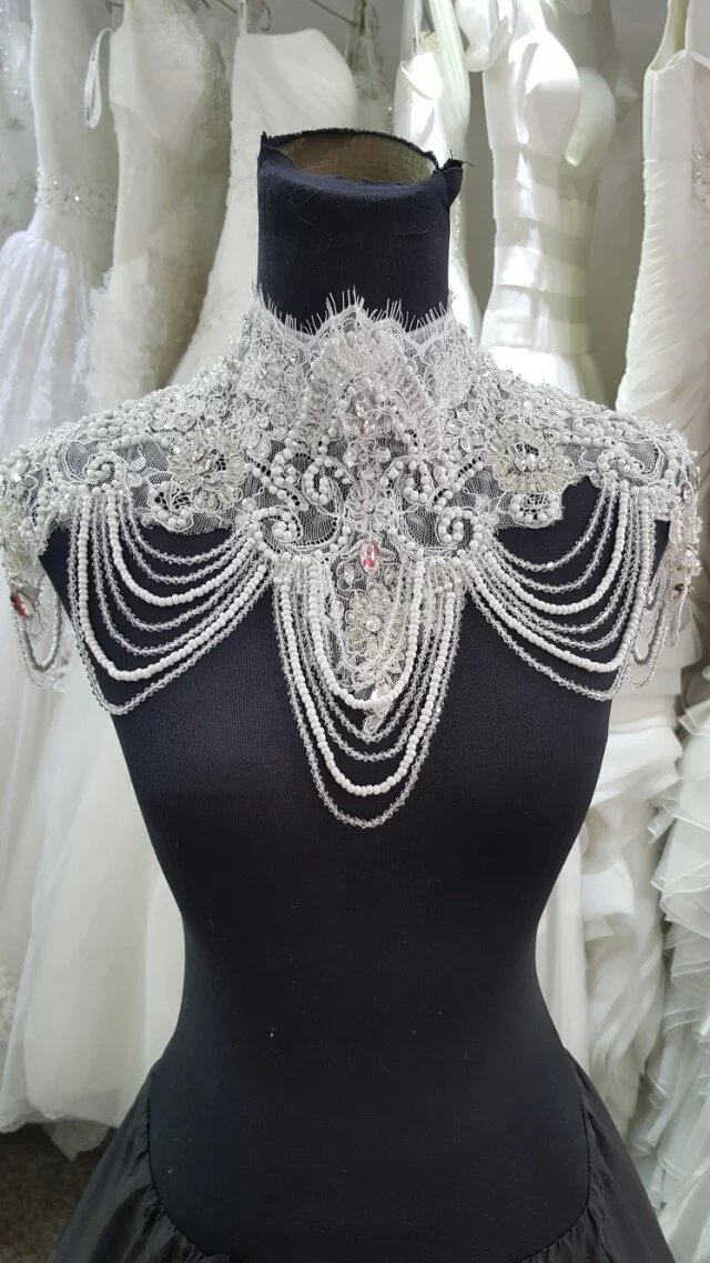 Luxury Bridal Jacket Beaded Bridal Shoulder Necklace Lace With Crystals ...